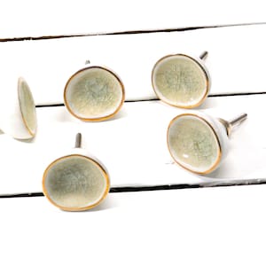 White Crackle Knob, Gold Lined Crater Drawer Pull, White Ceramic Furniture Knob, White and Gold ...