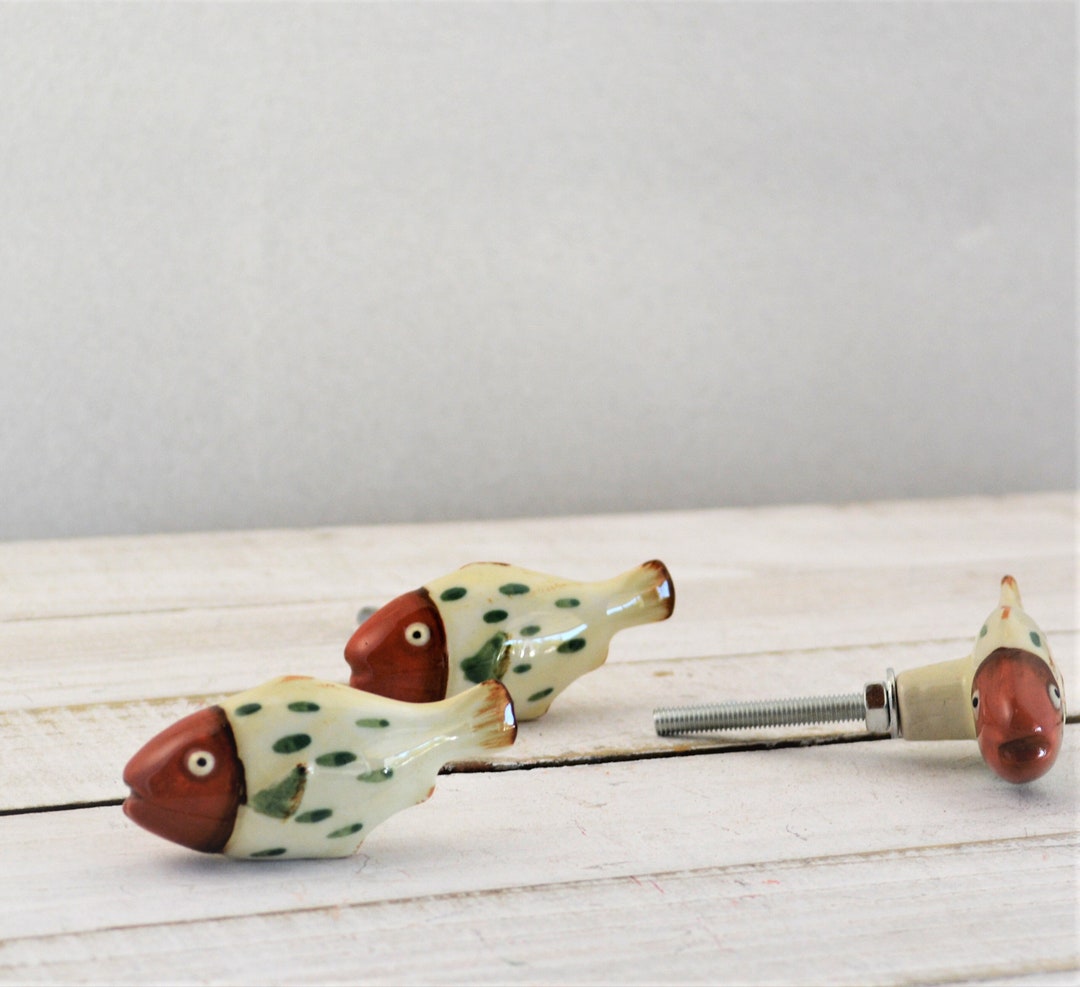 Fish Knob, Red Fish Drawer Pull, Cabin Hardware Decor, Beach House ...