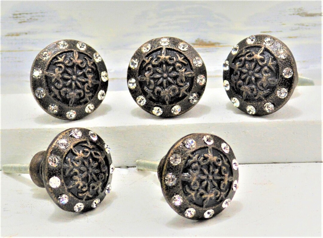Bronze Knob With Rhinestones, Antique Bronze Rhinestone Drawer Pull, Bling Diamond Cabinet ...