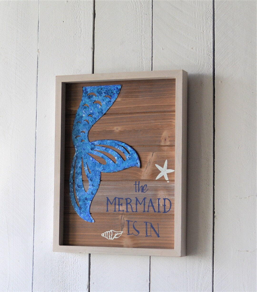Mermaid Tail Wall Sign With Starfish Beach Coastal Nautical - Etsy