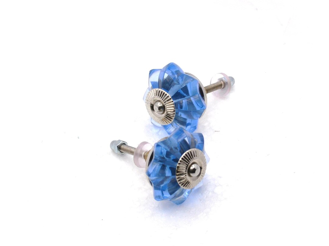 Blue Glass Knob, Scallop Floral Drawer Pull, Vintage Inspired Hardware ...