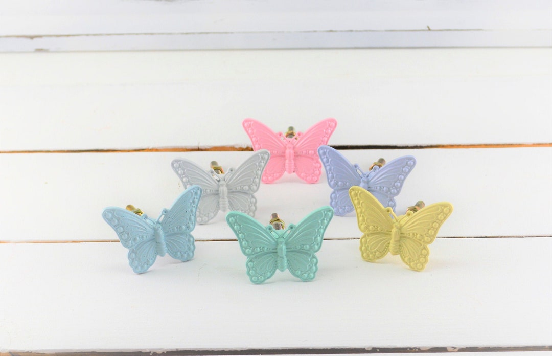 Butterfly Knob, Pink Butterfly Drawer Pull, Yellow Nursery Furniture Handle, Butterfly Cabinet ...