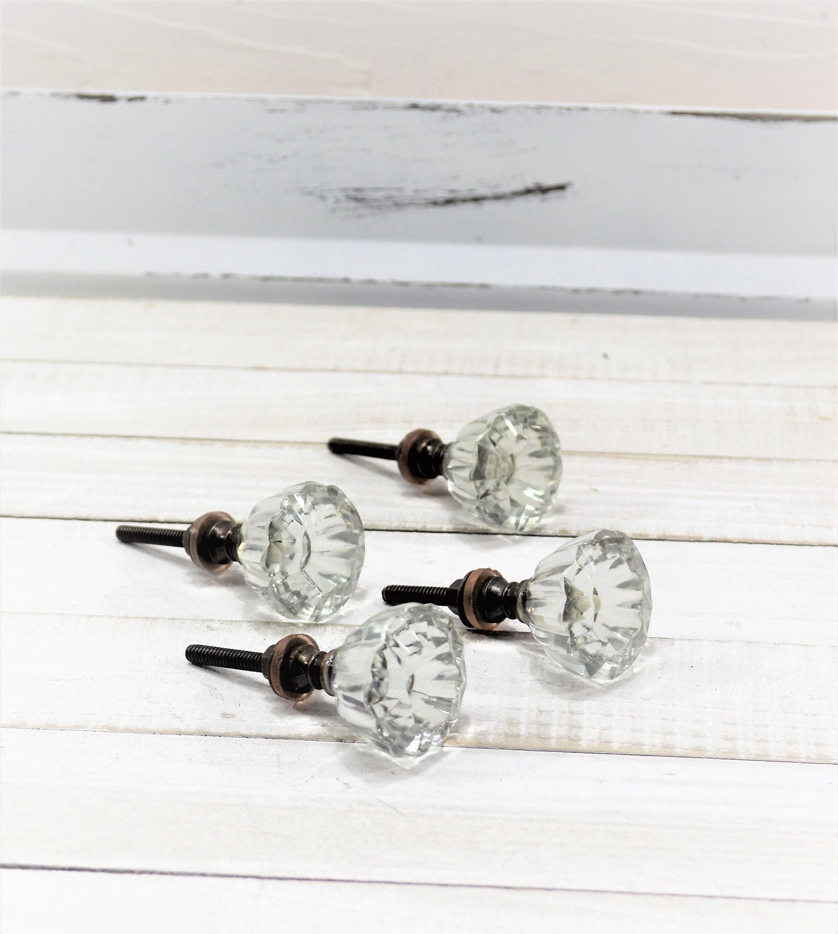 Faceted Scallop Glass Knob, Glass Flower Drawer Pull, Bronze Stem ...