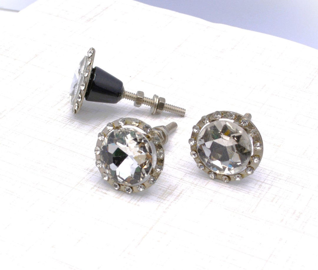 Rhinestone Knob, Faceted Glass Drawer Pull, Silver Bling Furniture Knob, Large Rhinestone ...