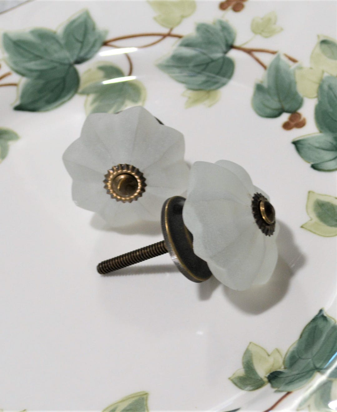 Frosted Glass Knob, Scallop Glass Drawer Pull, White Frosted Furniture ...