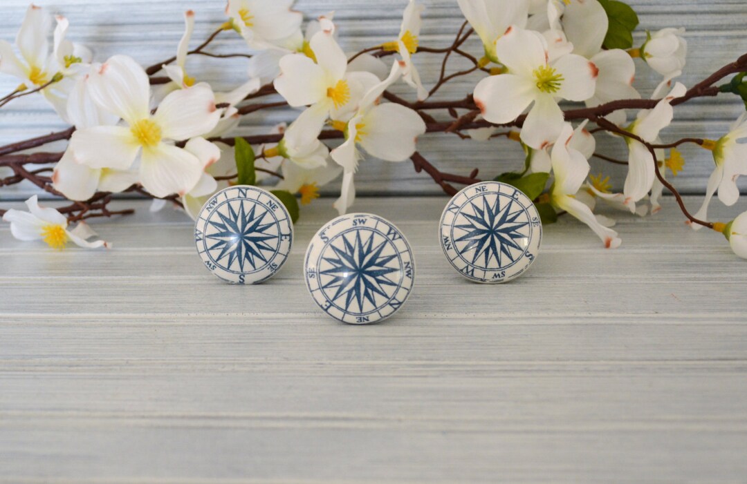 One Round Ceramic Blue and White Compass Knob. Cabinet Furniture ...