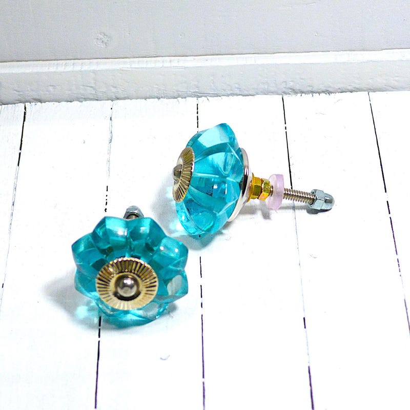 Turquoise Glass Cabinet Knobs - Etsy