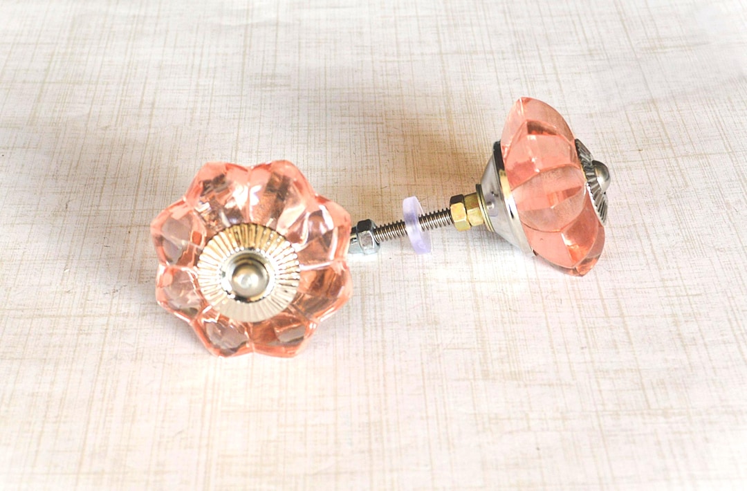 Pink Scallop Glass Knob, Melon Drawer Pull, Peach Floral Hardware - Etsy