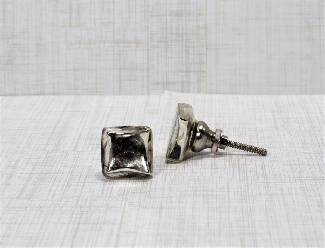 Distressed Mercury Glass Knob, Square Drawer Pull, Silver Glass ...