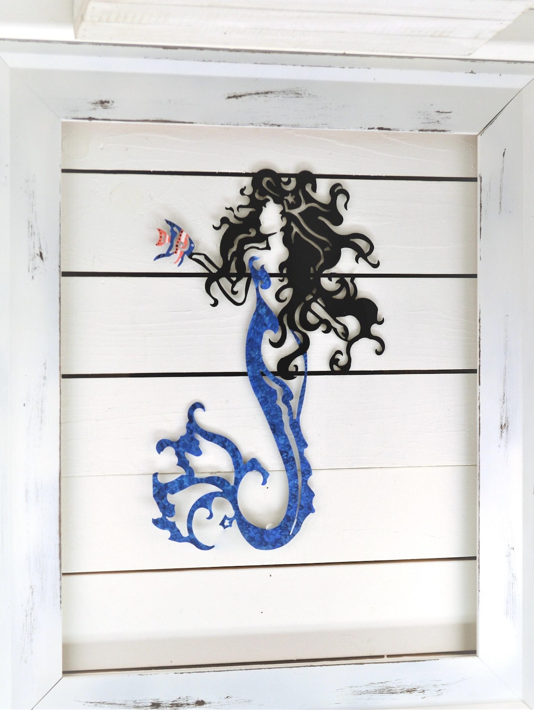 Metal Mermaid Wall Art, Blue Mermaid Decor, Beach House Decoration ...