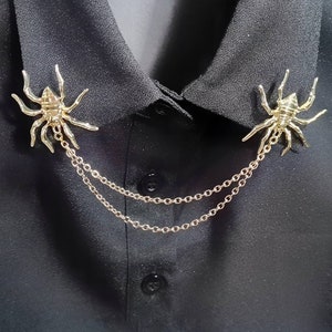 Gold Spider Collar Pin With Chain Halloween Jewelry Costume Spooky ...