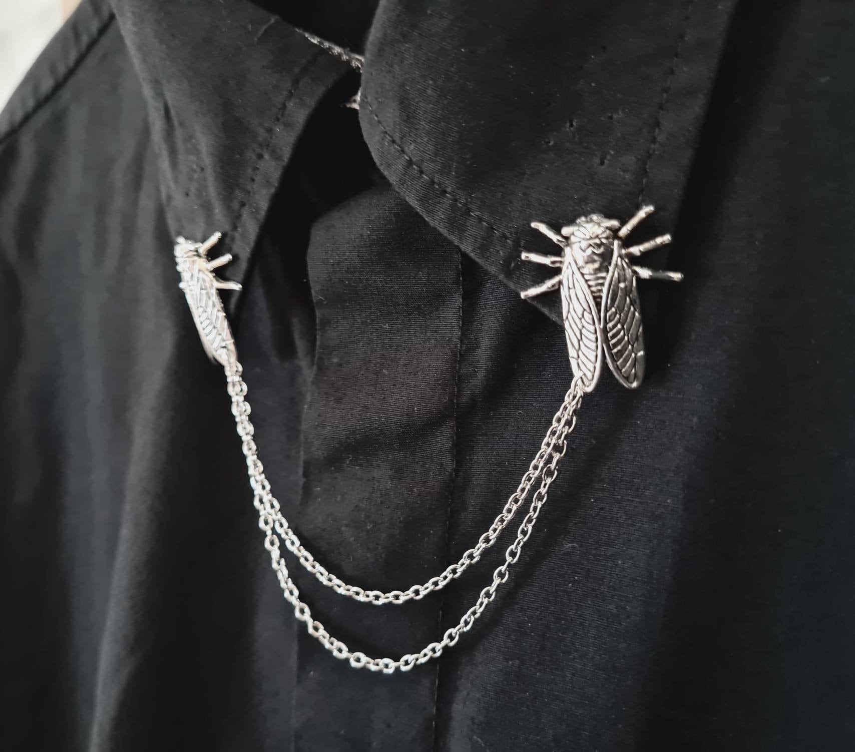 Cicada collar pin with chain women's brooch insect for her | Etsy