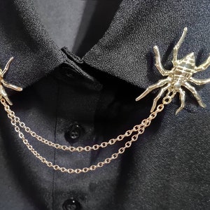Gold Spider Collar Pin With Chain Halloween Jewelry Costume Spooky ...