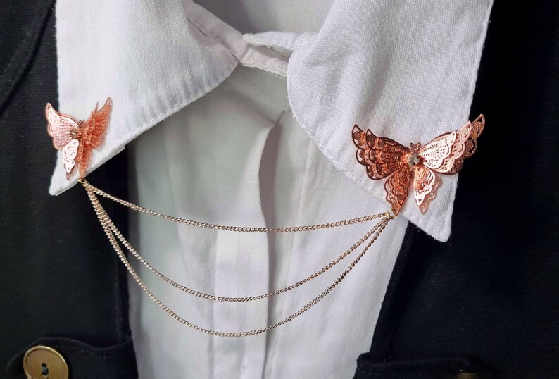 Butterfly Collar Pin With Chain Rose Gold Jewellery Openwork - Etsy