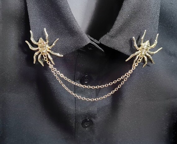 Gold Spider Collar Pin With Chain Halloween Jewelry Costume - Etsy