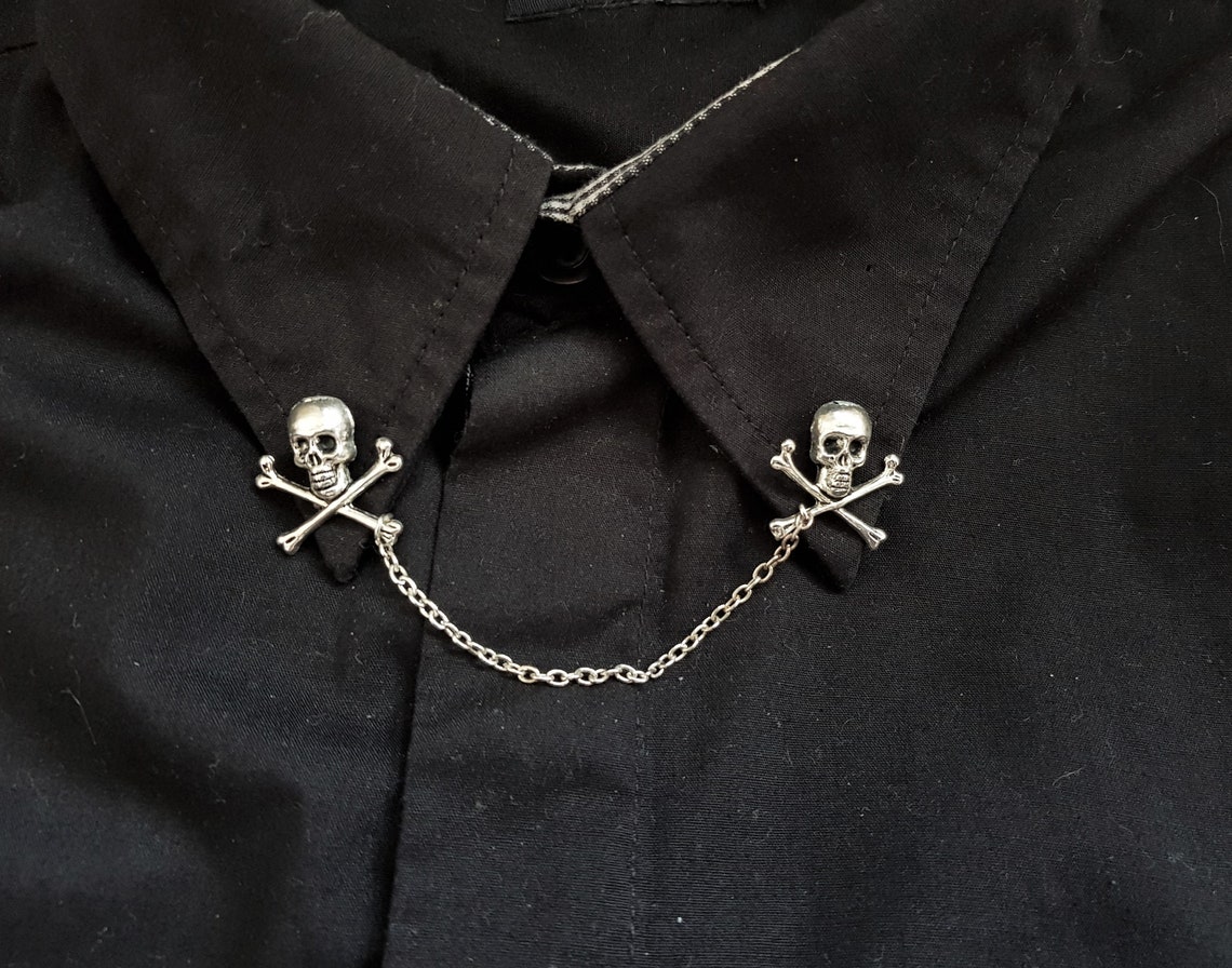 Skull Collar Pin With Chain Lapel Pins for Men Crossbones - Etsy
