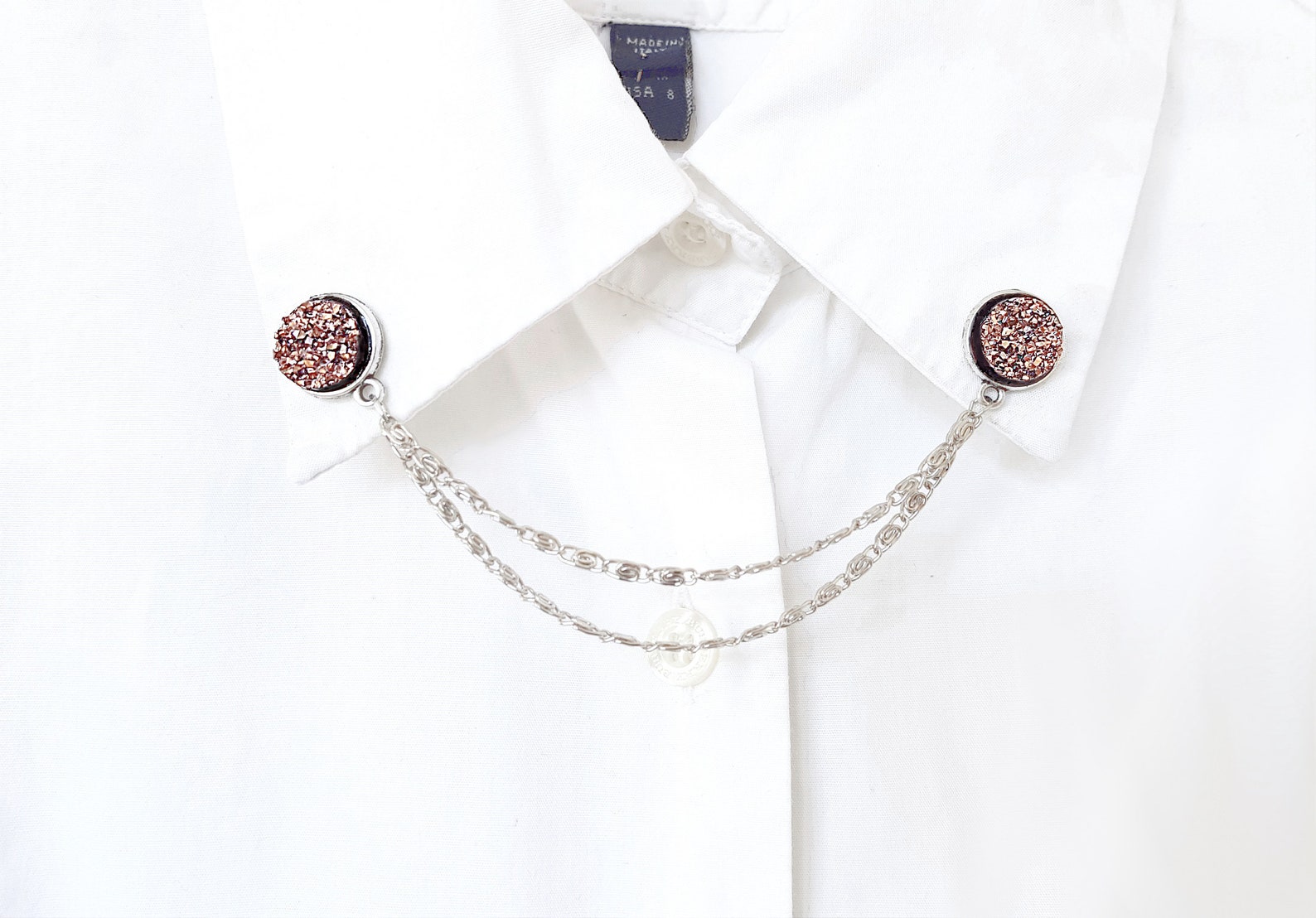Pink Druzy Collar Pin With Chain Women's Shirt Accessories | Etsy