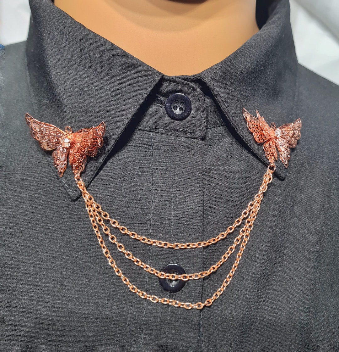 Butterfly Collar Pin With Chain Rose Gold Jewellery Openwork Jewelry ...