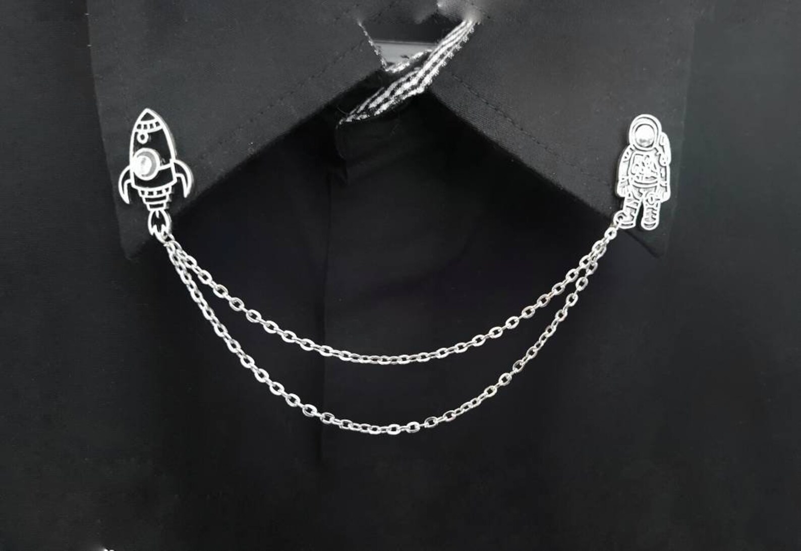 Space Collar Pin With Chain Gift for Geek Girl Rocket Brooch Spaceship ...