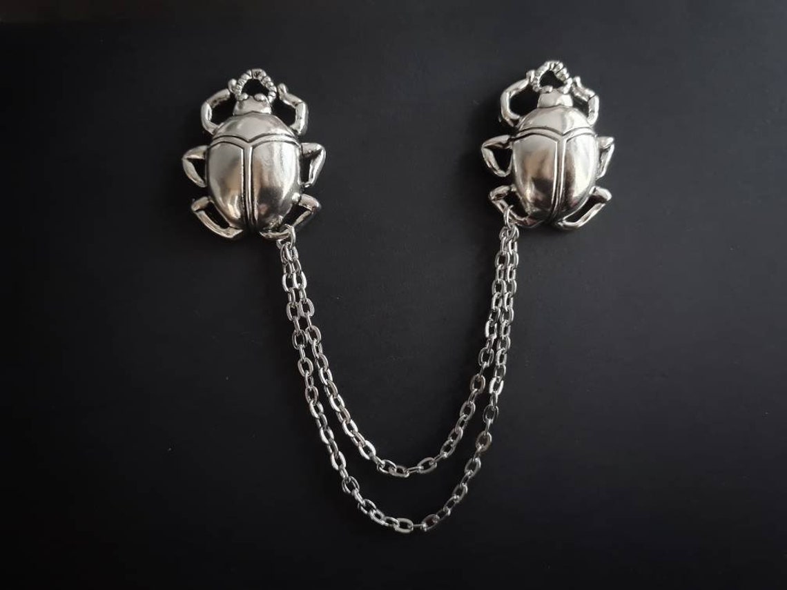 Beetle Collar Pin With Chain Women's Brooch Insect for Her Unisex Gift ...
