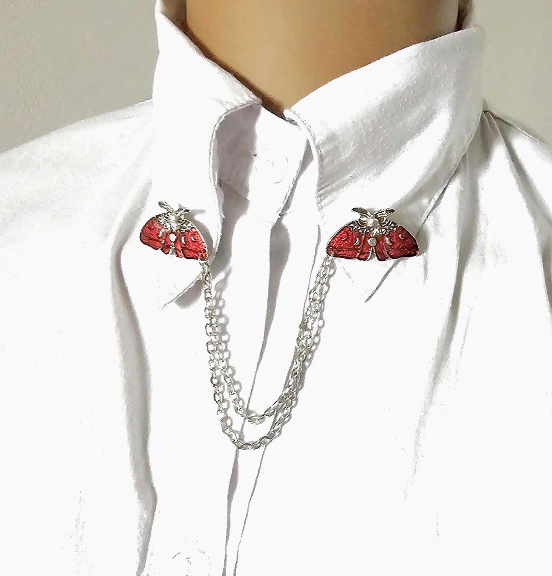 Red Moth Collar Pin Bug Collar Clips Womens Luna Moth Brooch Insect ...
