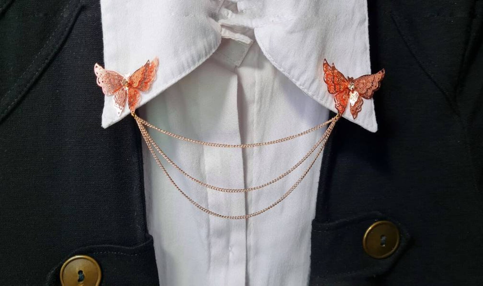 Butterfly Collar Pin With Chain Rose Gold Jewellery Openwork | Etsy