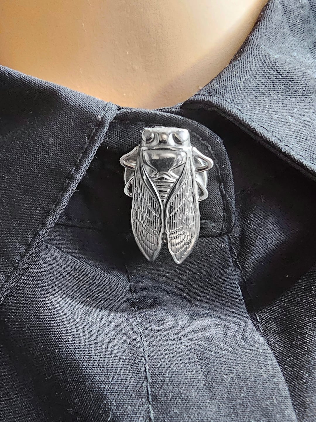 Small Silver Cicada Button Cover for Shirt Collar or Fake Cufflinks ...