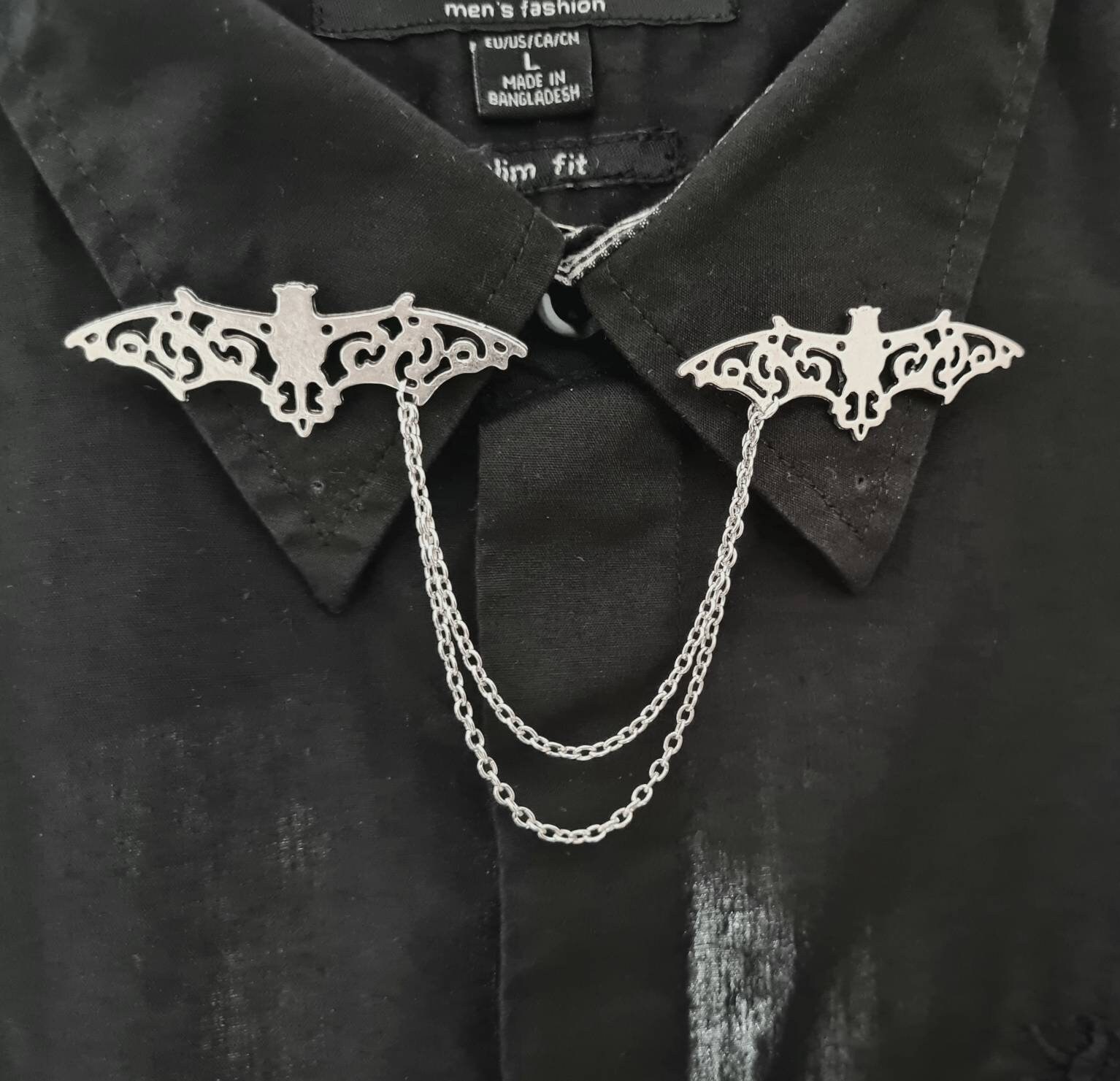 Big Bat Collar Pins Men's Collar Bar Punk Accessories Goth Gothic Style ...