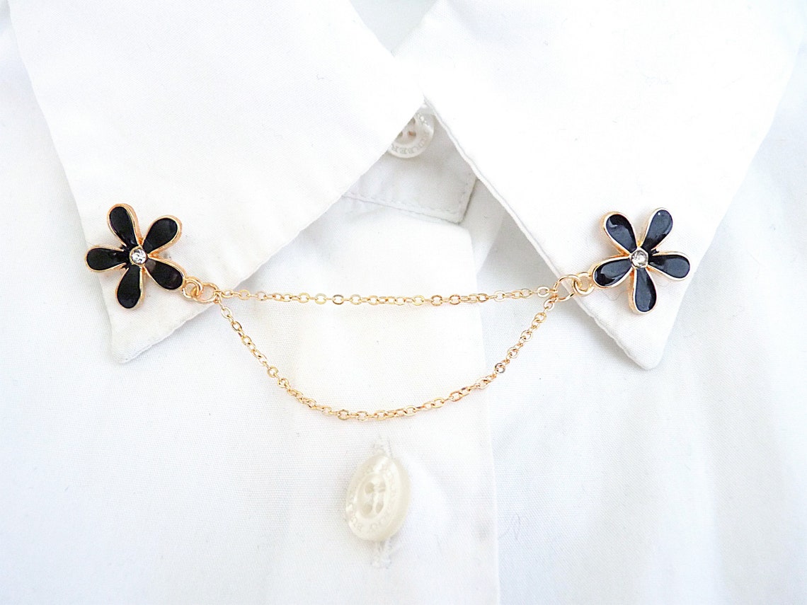 Flower collar pin floral collar clips simple classic | Etsy