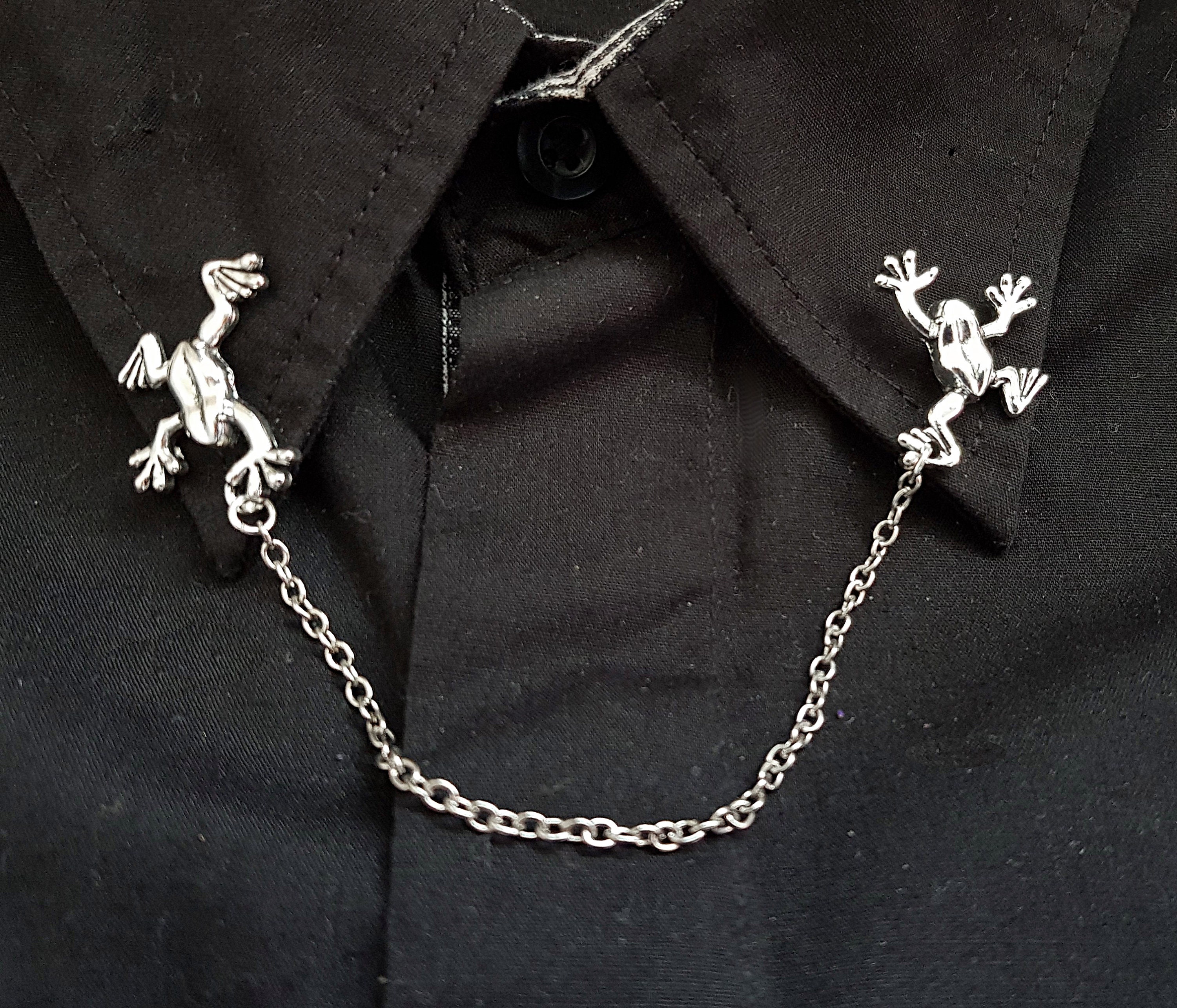 Frog Collar Pin, Lapel Pin, Mismatched Brooch With Chain, Sweater Guard ...
