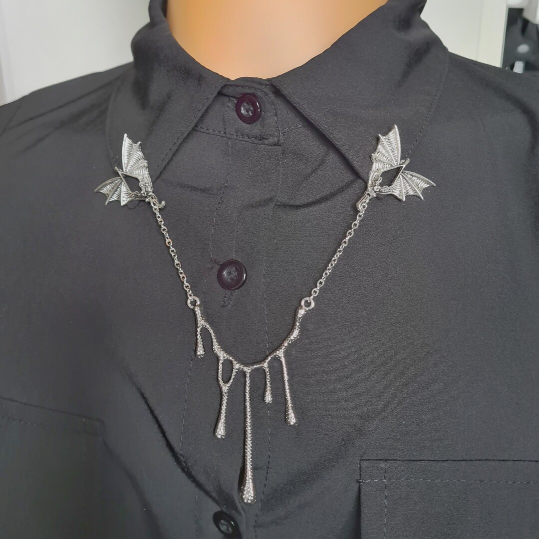 Vampire Bat Collar Pin With Chain Goth Jewlery Gothic Style - Etsy