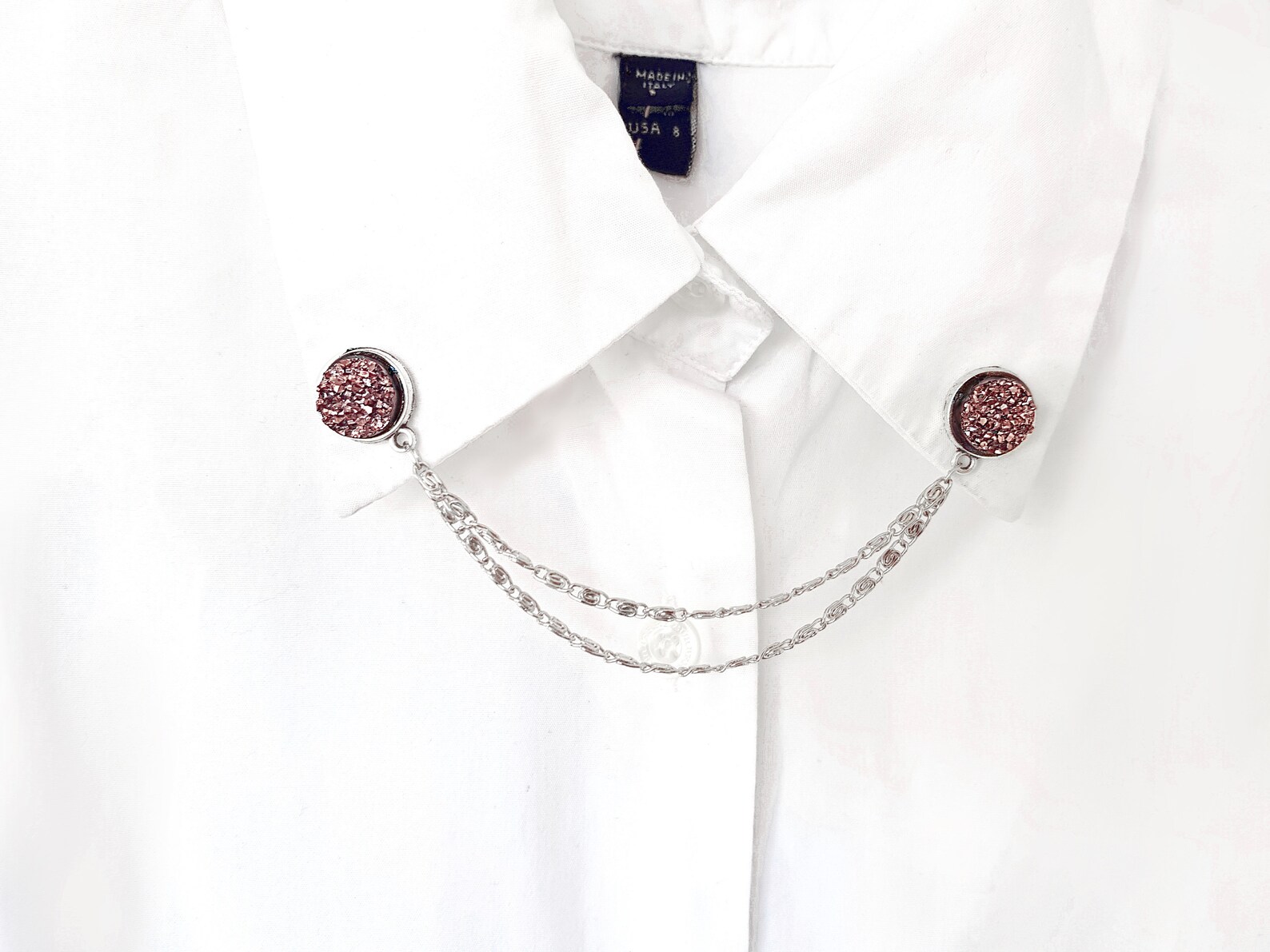 Pink Druzy Collar Pin With Chain Women's Shirt Accessories | Etsy