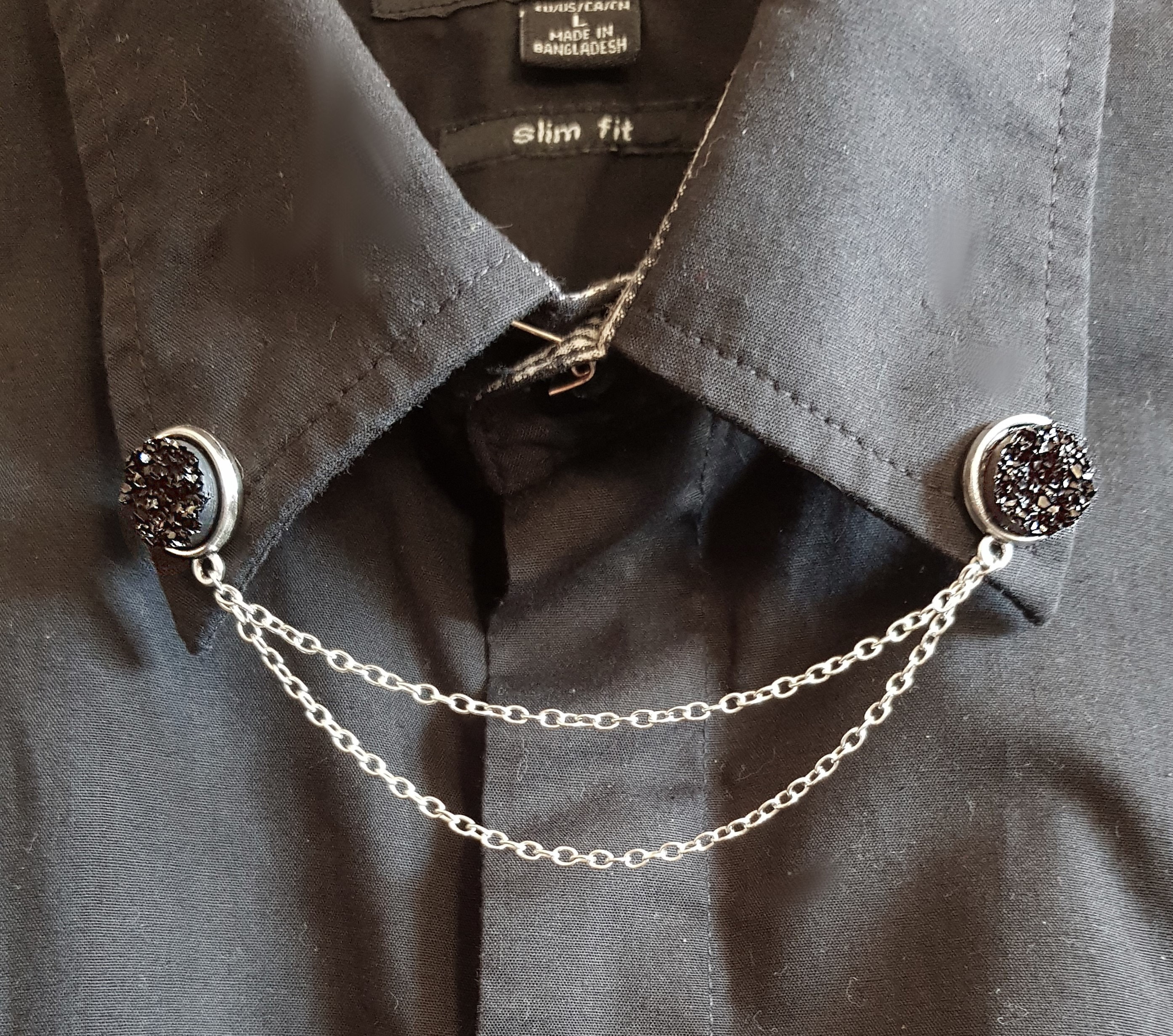 Black Druzy Collar Pin Collar Chain Resin Collar Clip - Etsy