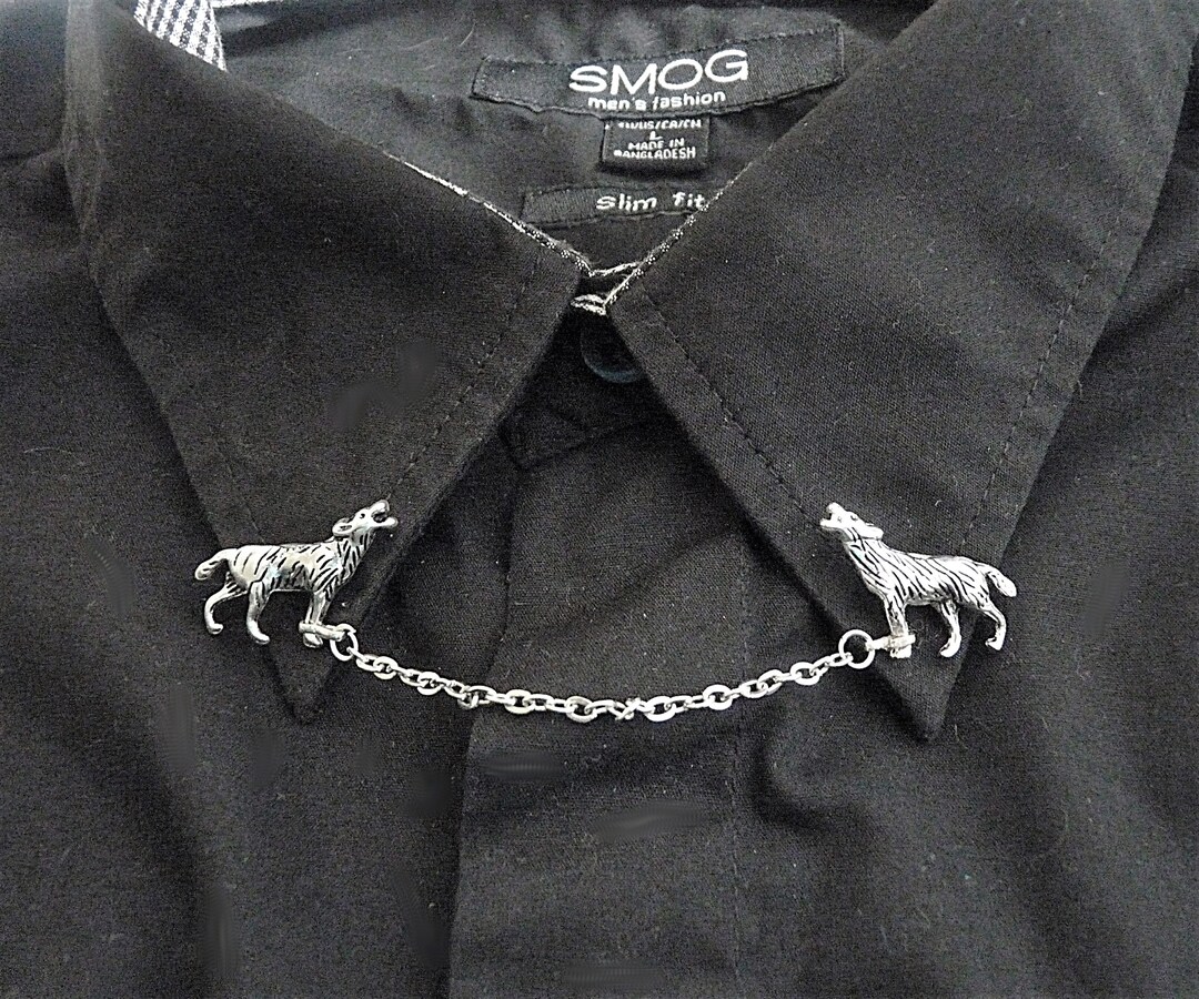 Howling Wolf Collar Pin Collar Pins Chain Men's - Etsy