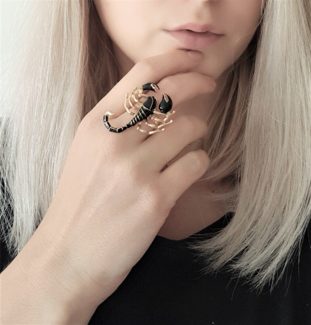 Scorpio Big Ring Gold Zodiac Rings for Women Adjustable Massive Huge Full Finger Cuff Scorpio ...