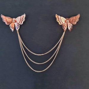 Butterfly Collar Pin With Chain Rose Gold Jewellery Openwork | Etsy