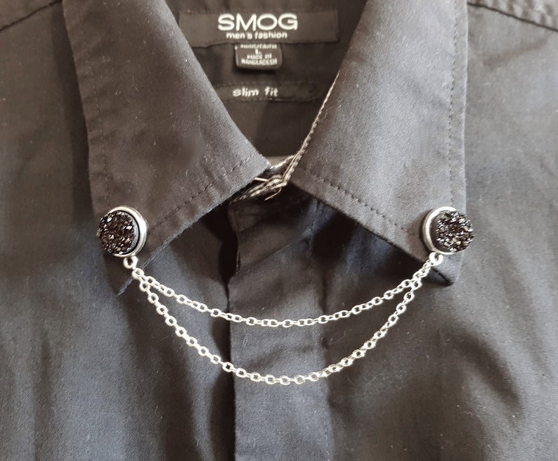 Black Druzy Collar Pin Collar Chain Resin Collar Clip - Etsy