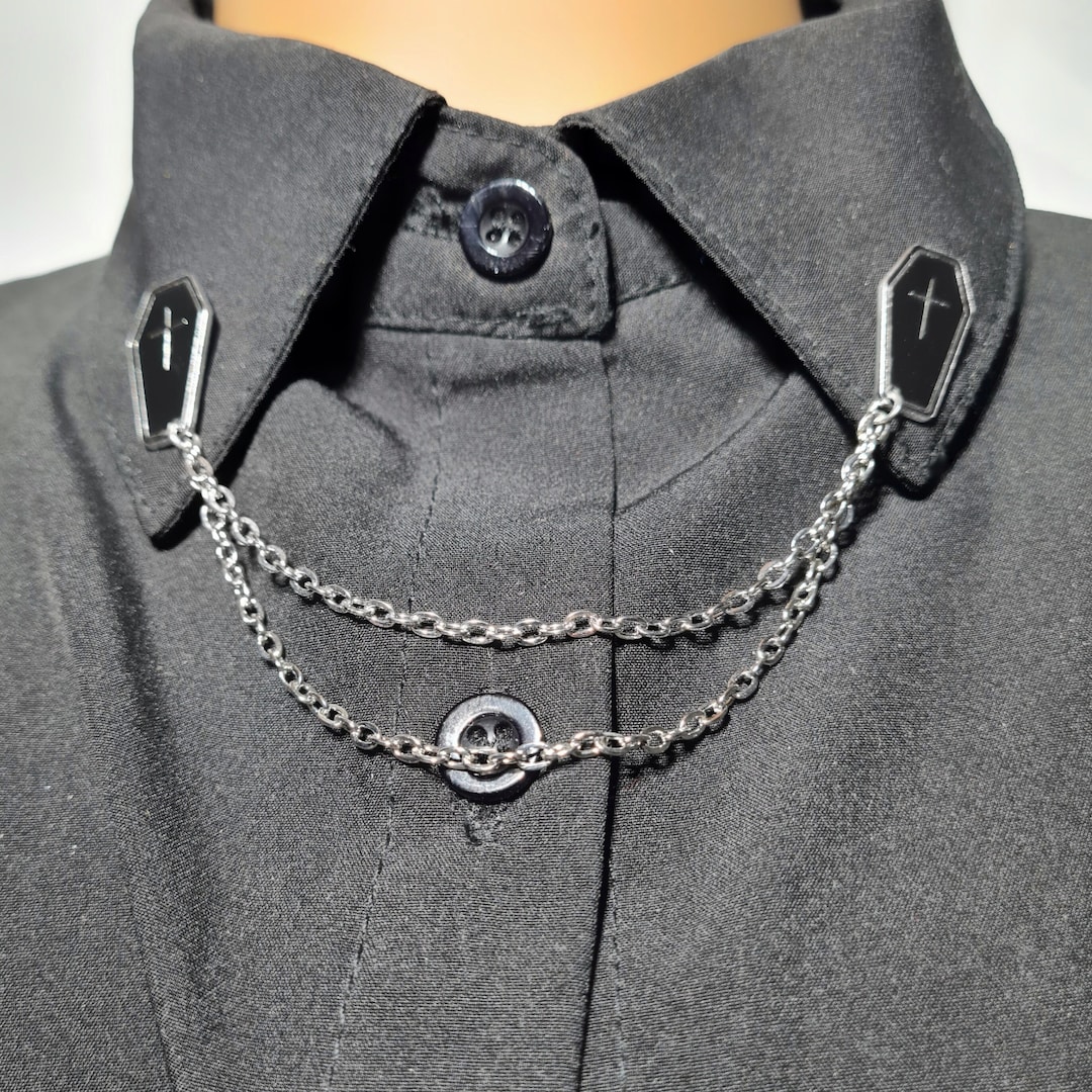 Black Coffin Collar Pin With Chain Halloween Jewellery Aesthetic ...