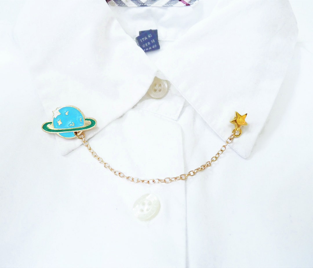 Celestial Collar Chain Space Pin Saturn Pinback Button Planet Astrology ...