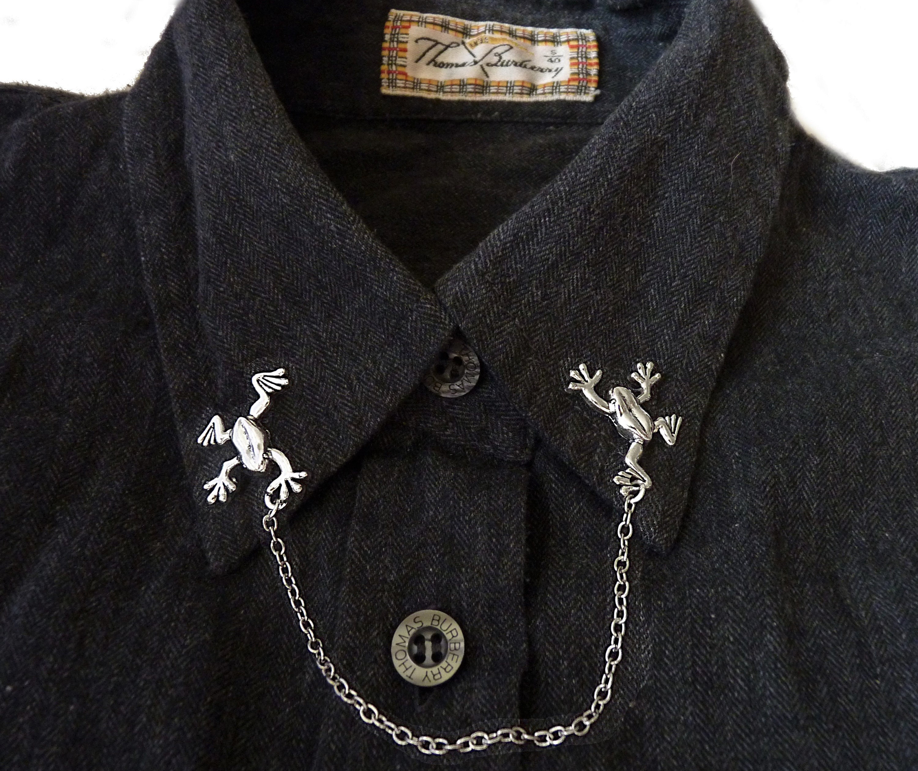 Frog Collar Pin, Lapel Pin, Mismatched Brooch With Chain, Sweater Guard ...