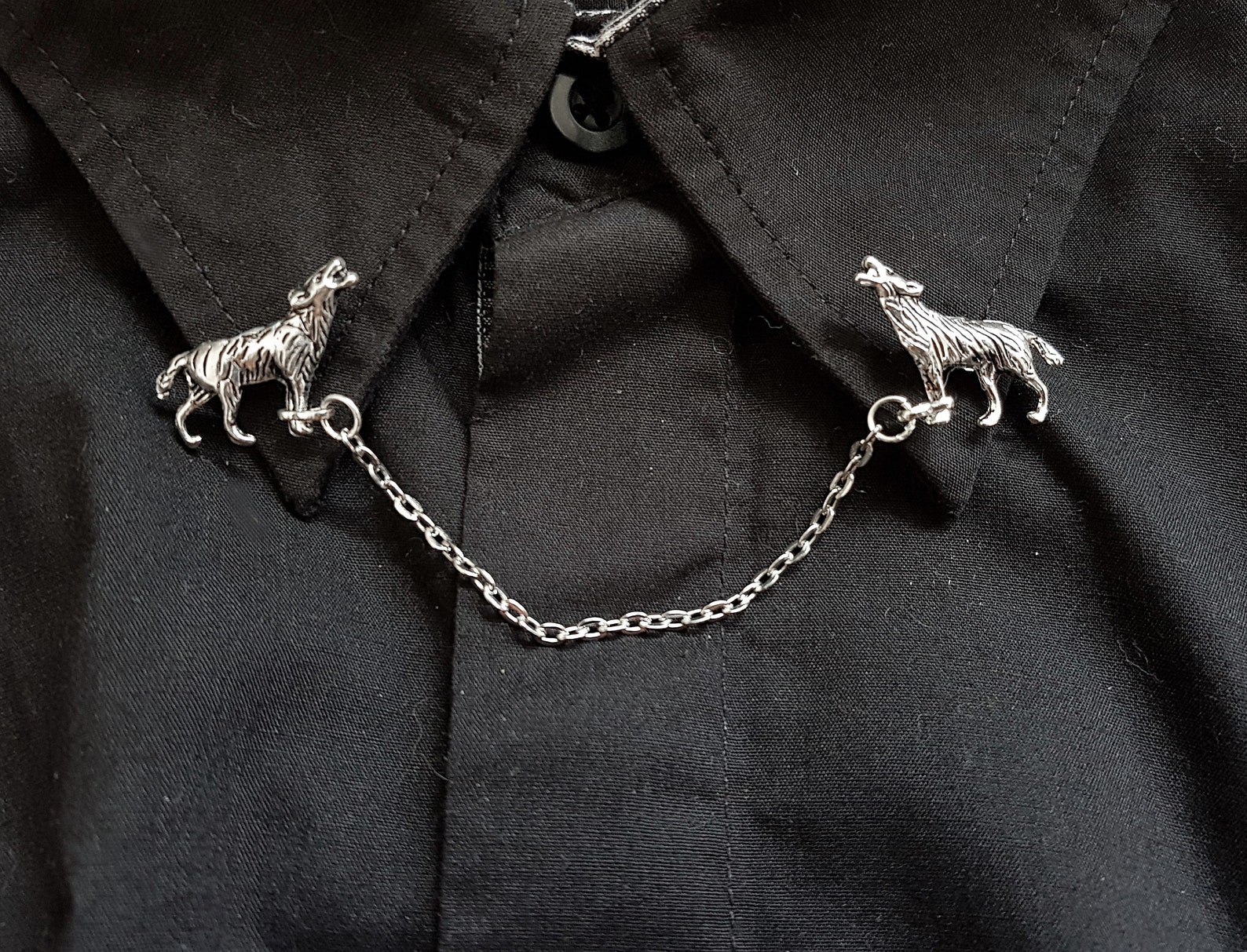 Howling Wolf Collar Pin Collar Pins Chain Men's | Etsy
