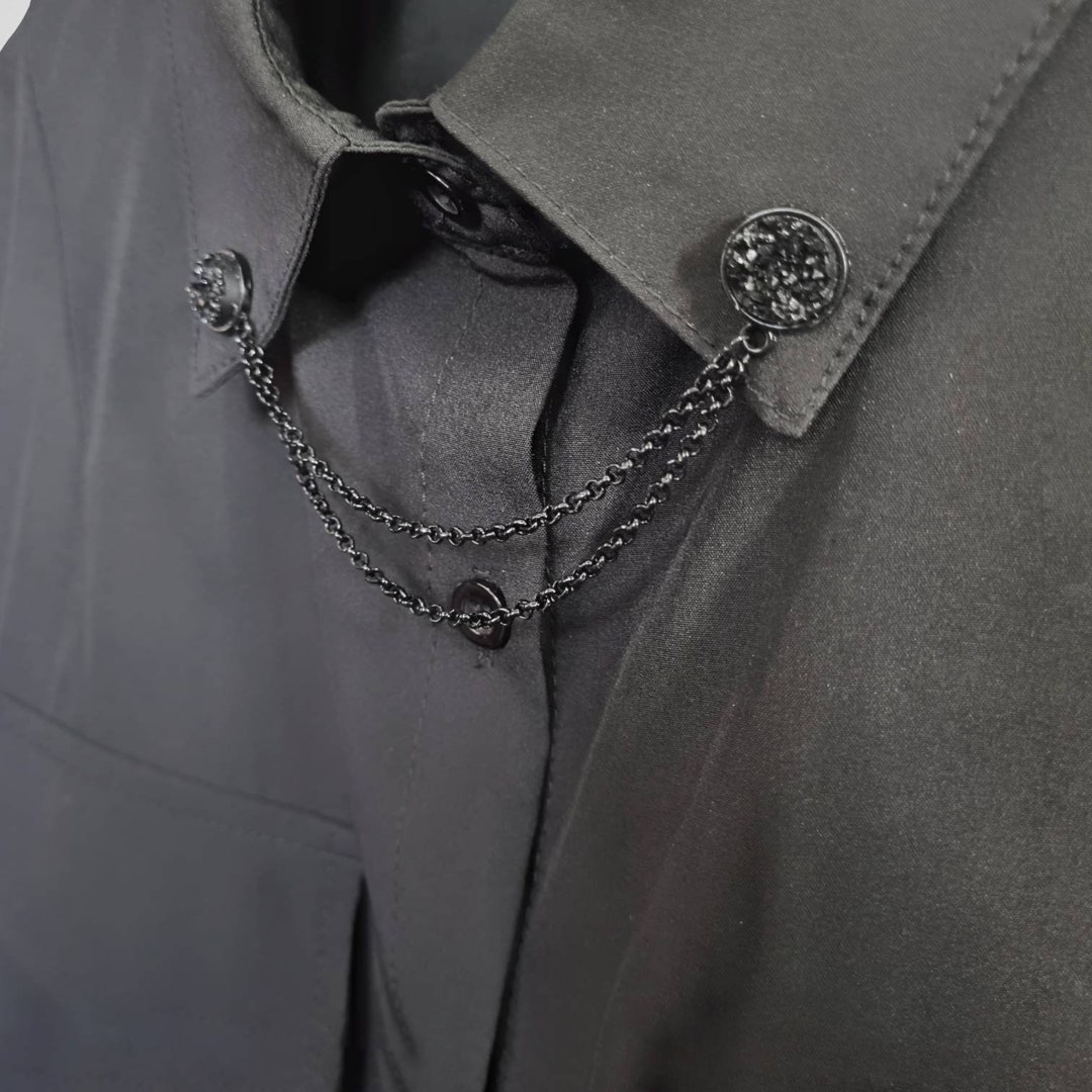Black Druzy Collar Pin With Chain Resin Collar Clip Cardigan Clip ...