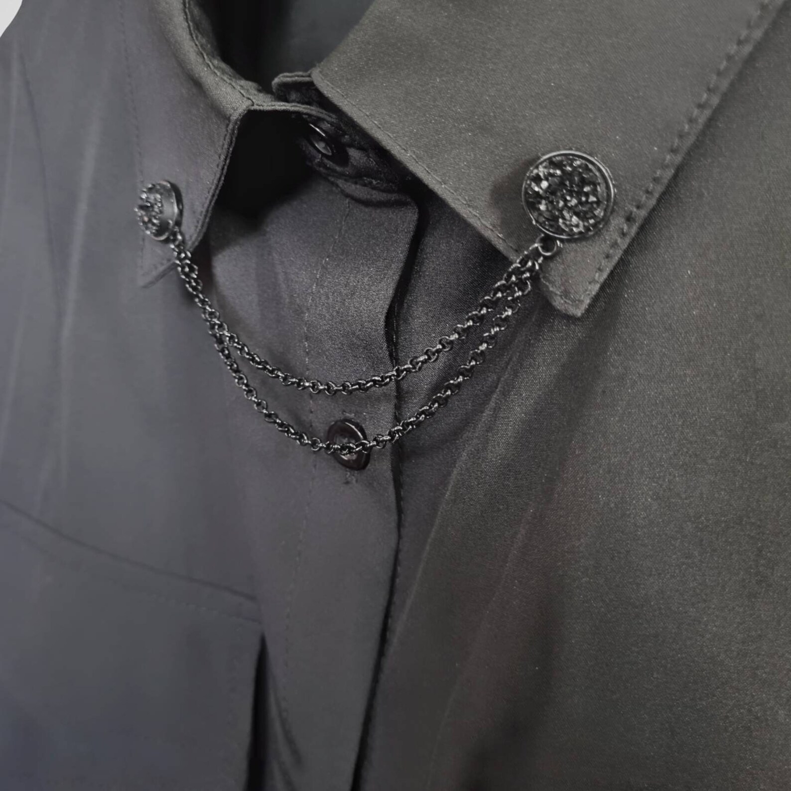 Black Druzy Collar Pin With Chain Resin Collar Clip Cardigan Clip ...
