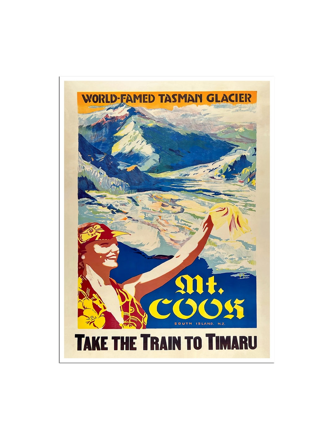 Mount Cook Poster Aoraki Art Vintage New Zealand Print (XR4779) - Etsy