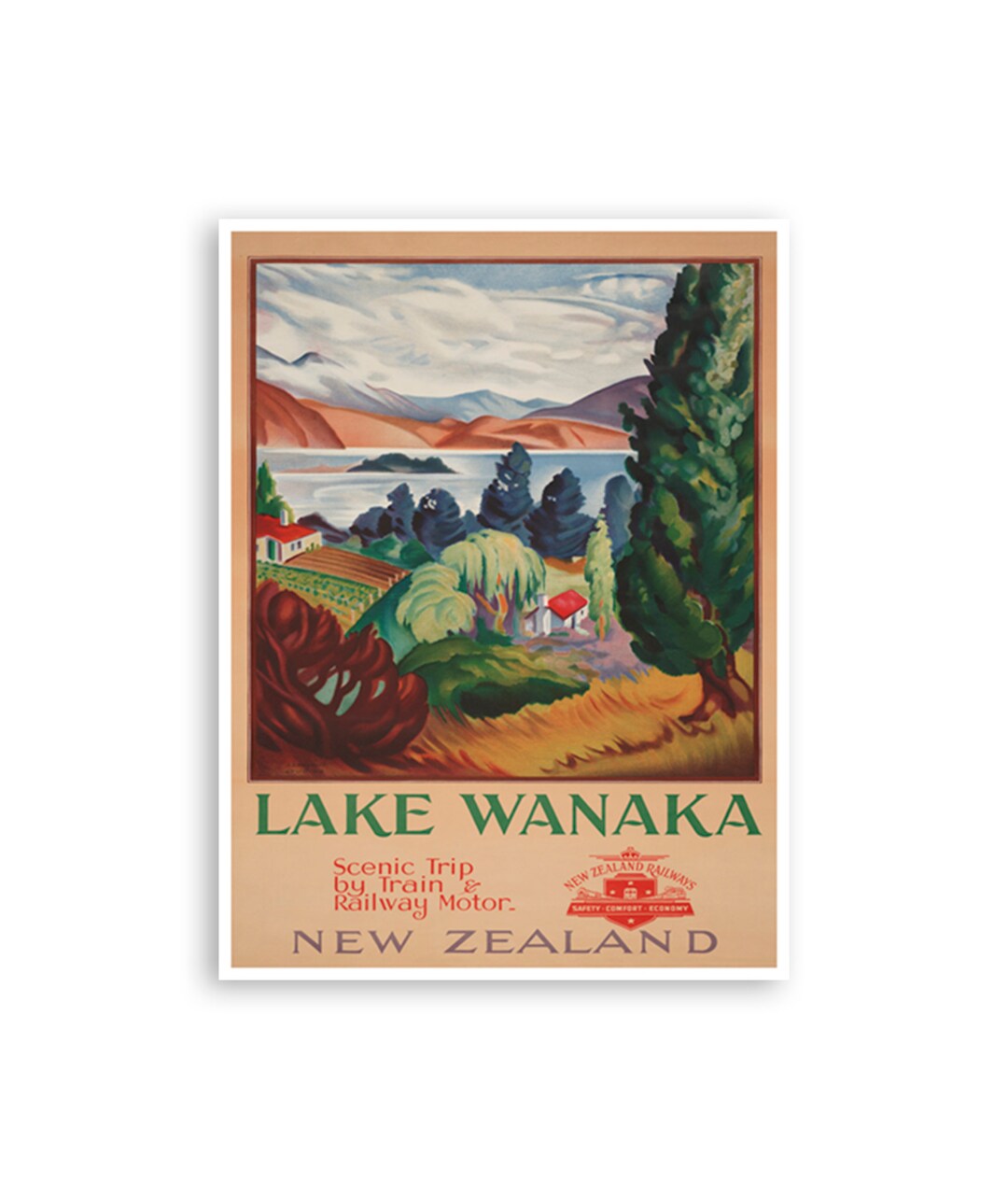 Lake Wanaka Art New Zealand Print Travel Poster Retro (XR3802) - Etsy
