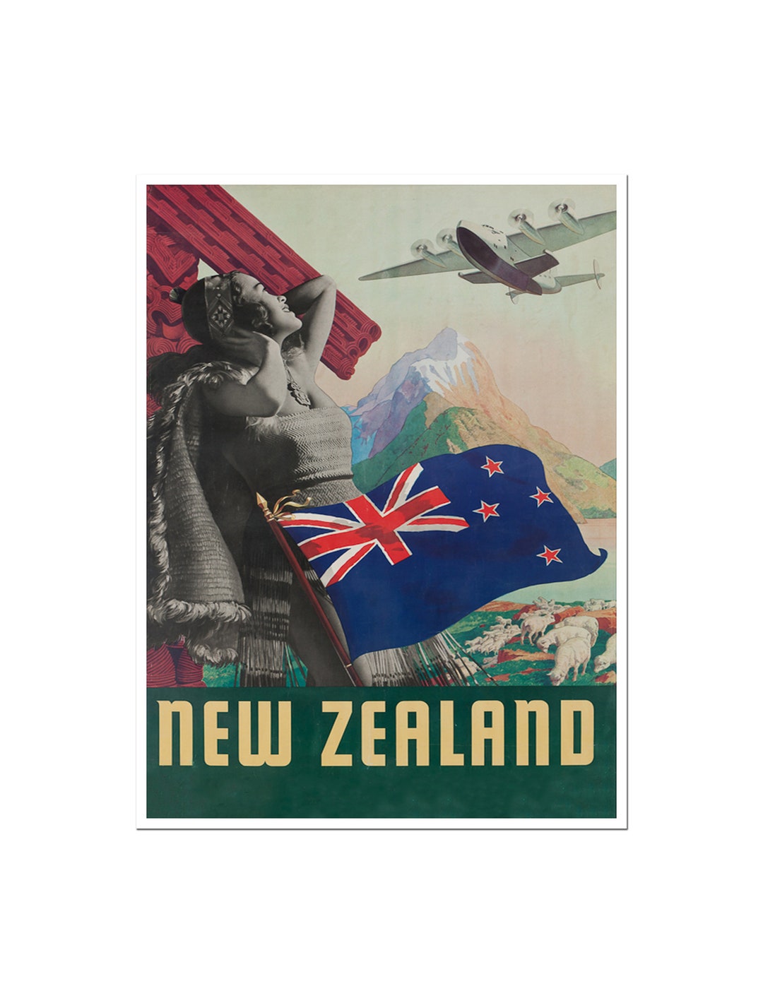 New Zealand Travel Poster Print New Zealand Flag Art (xr3244)a - Etsy