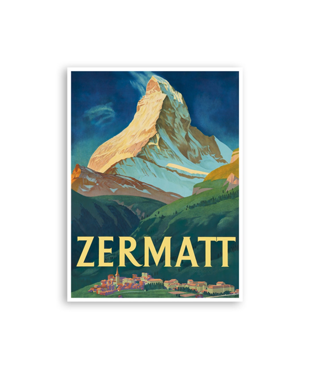 Switzerland Travel Art Print Zermatt Vintage Swiss Home Decor Poster ...