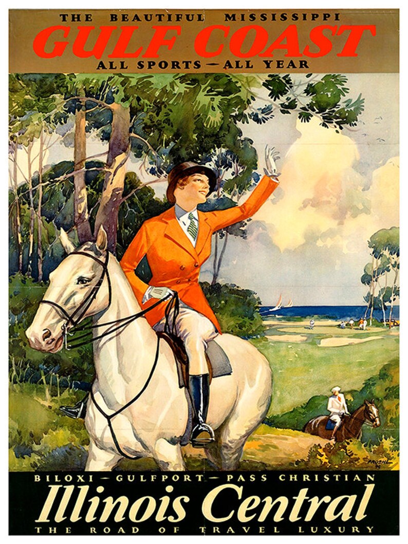 Mississippi Travel Poster Biloxi Art Horseback Riding Print (zt223)a - Etsy