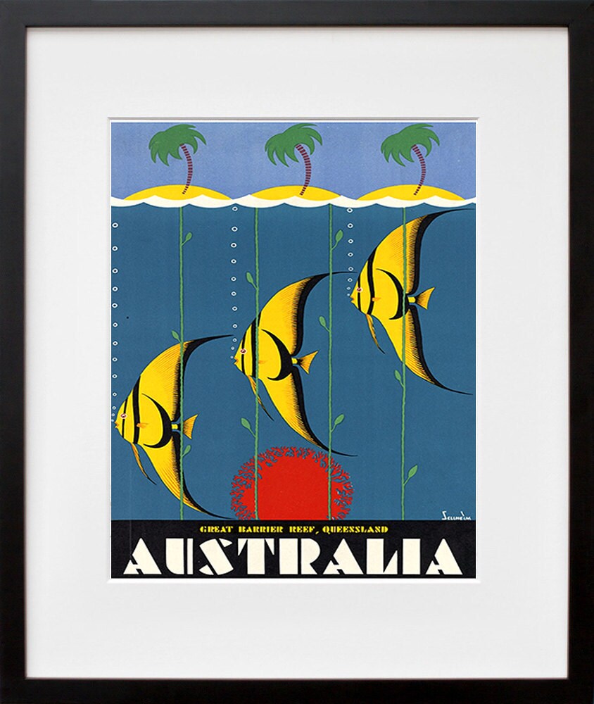 Australia Art Travel Poster Tropical Fish Vintage Sign Retro | Etsy