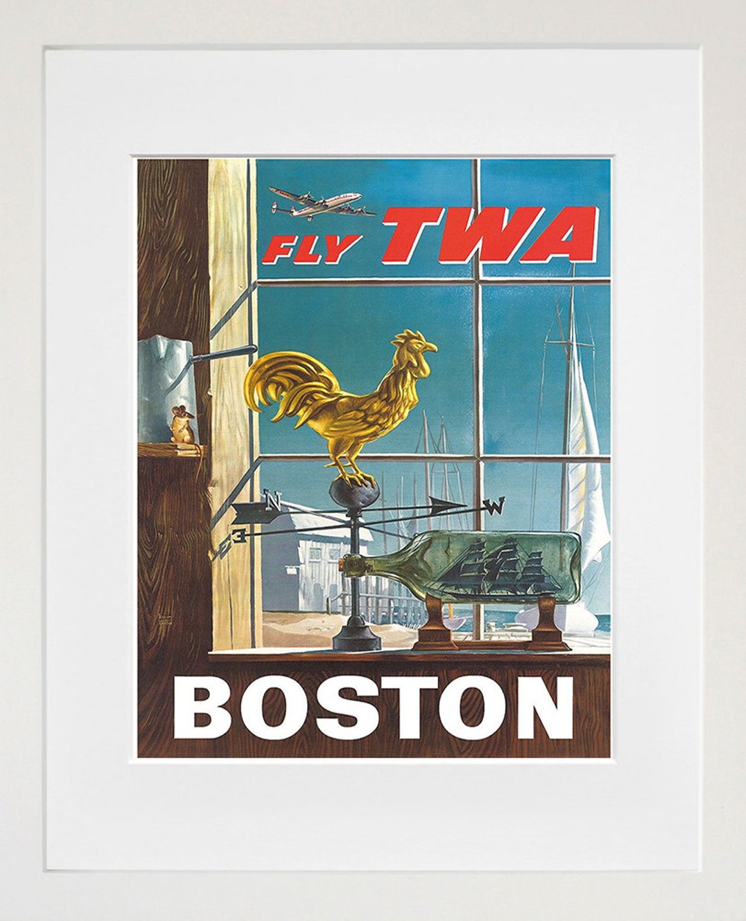 Boston Art TWA Travel Poster Massachusetts Print (xr315)a - Etsy